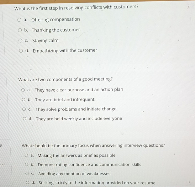 Solved: What is the first step in resolving conflicts with customers? a ...