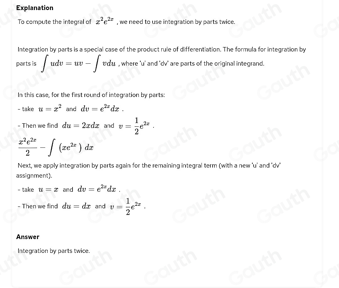 Solved: ∈t x^2e^(2x)dx The integral can be evaluated using Integration ...