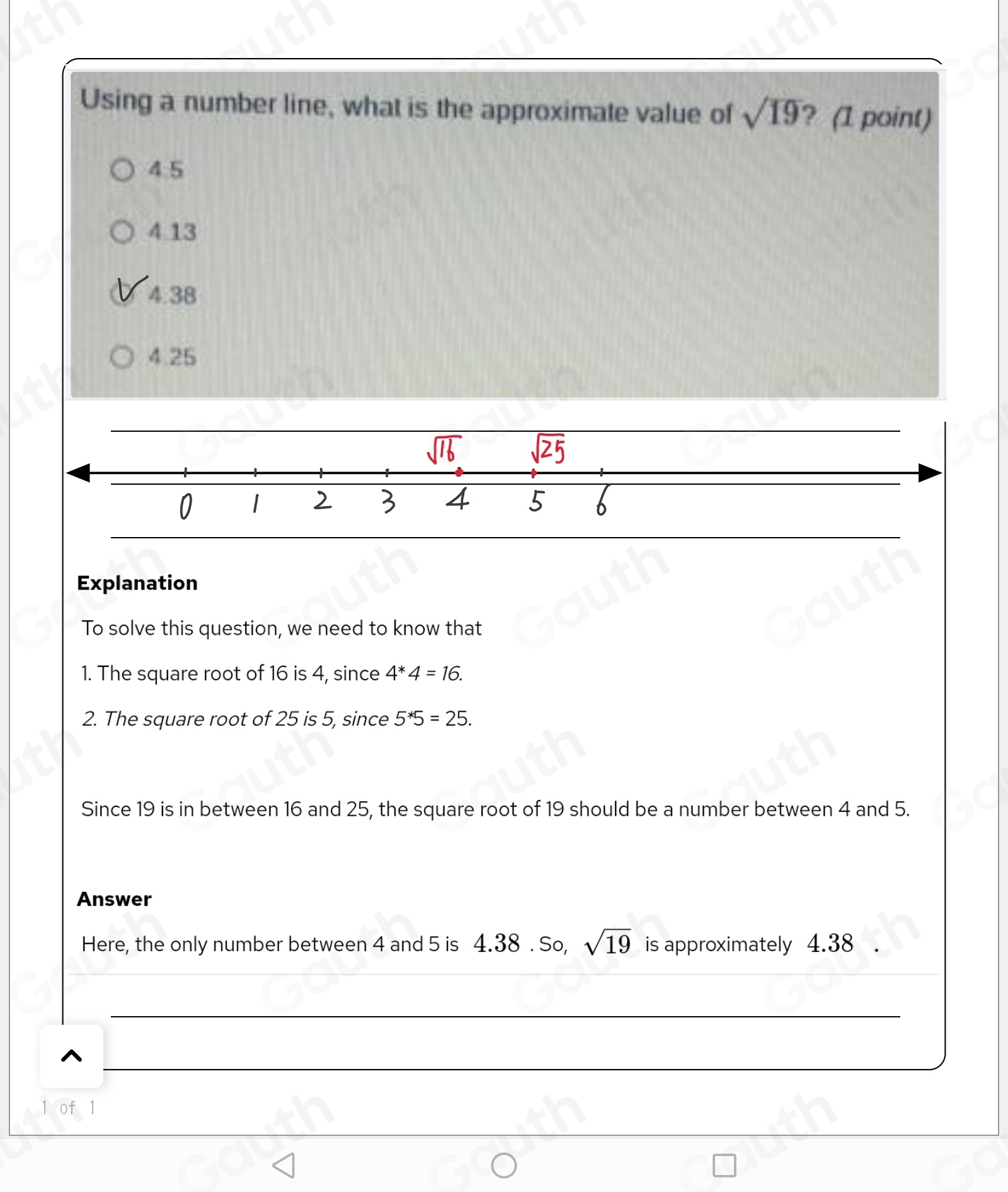 Solved: Using a number line, what is the approximate value of sqrt(19 ...