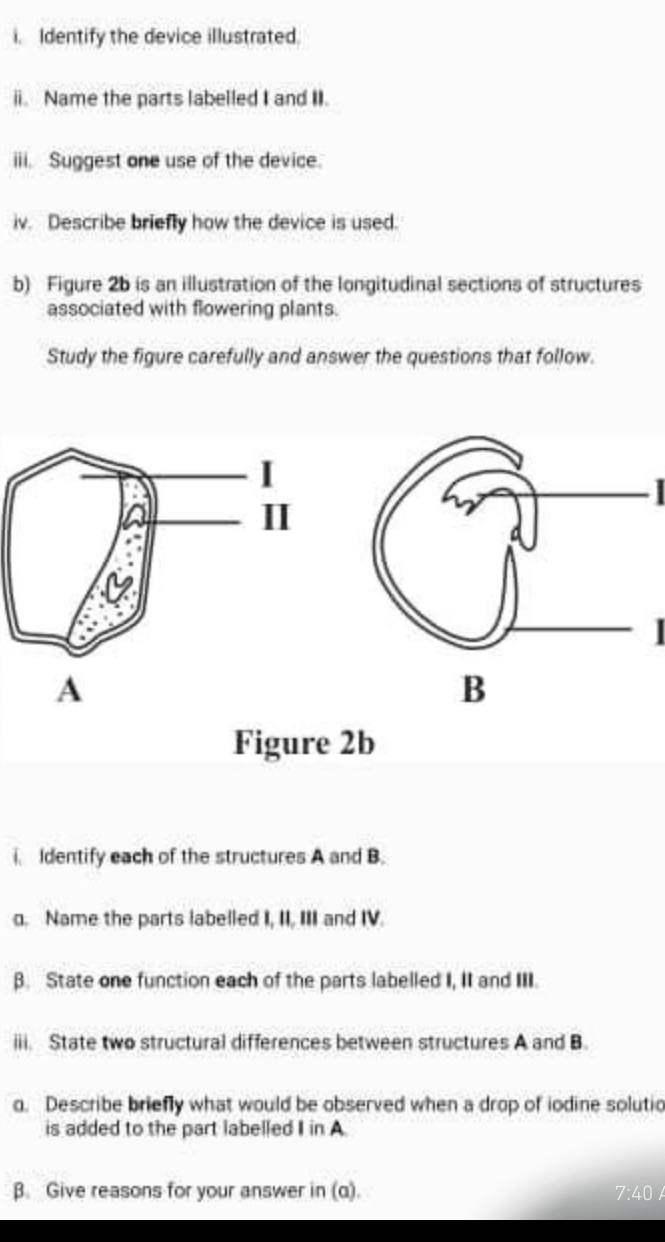 Solved: Identify the device illustrated. ii. Name the parts labelled I ...