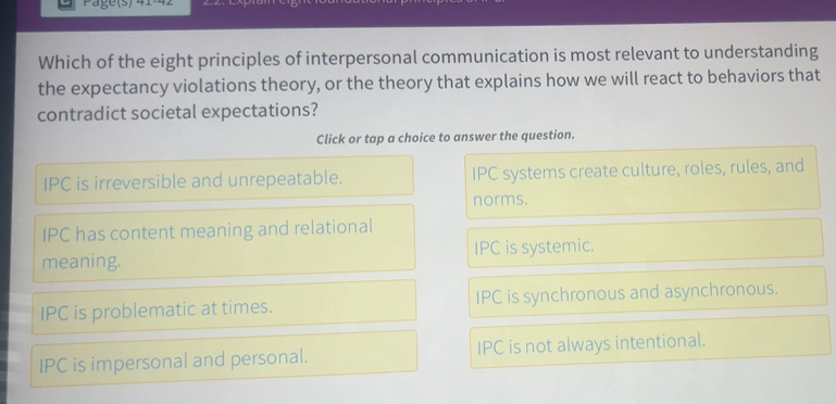 Solved: Päge(s) 41-42 Which of the eight principles of interpersonal ...