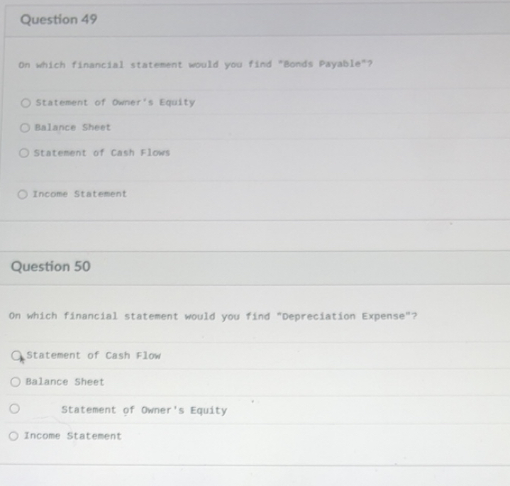 Solved: On which financial statement would you find "Bonds Payable ...