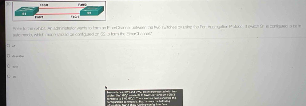 Solved: Refer to the exhibit. An administrator wants to form an EtherChannel between the two ...