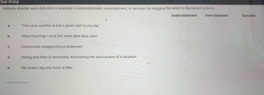 Solved: rbal Irony Indicate whether each definition or example is ...