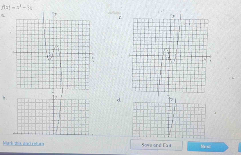 f(x)=x^3-3x a. c. b. d. Mark this and return Save and Exit Next [Others]