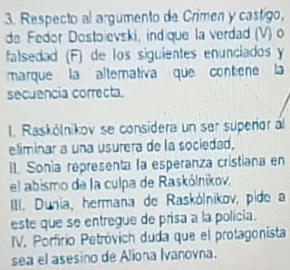 Resuelto:Respecto al argumento de Crimen y castígo, de Fedor ...