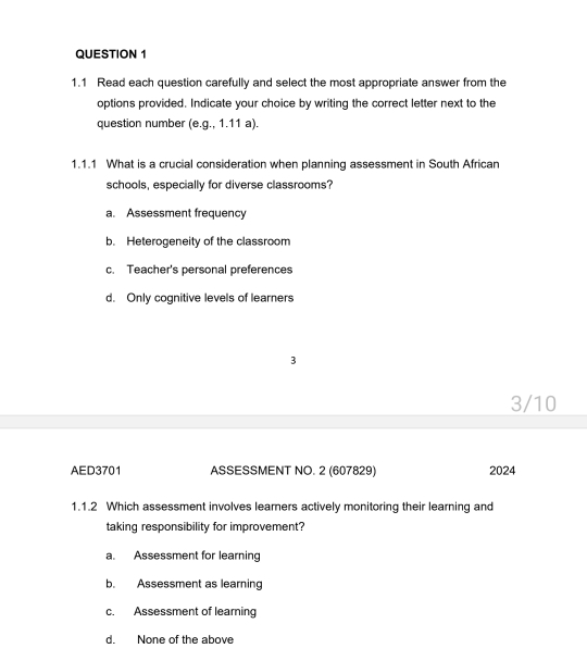 Solved: 1.1 Read each question carefully and select the most appropriate answer from the options ...