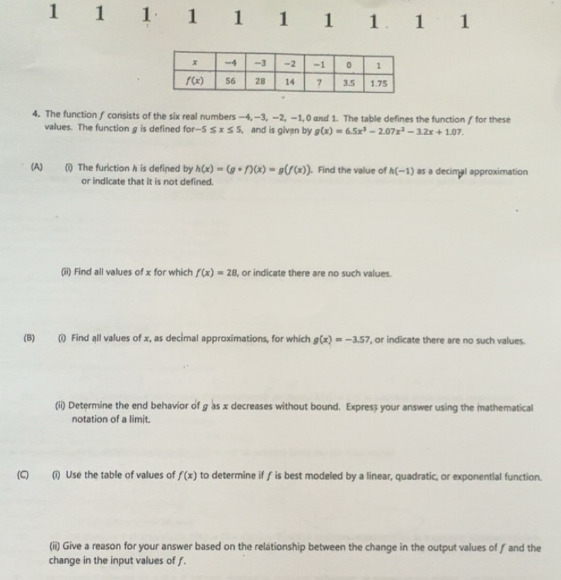 Solved: 1 1 1 1 1 1 1 1. 1 1 4. The function ∫ consists of the six real numbers -4,-3, -2, −1,0 ...