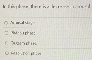 Solved: In this phase, there is a decrease in arousal Arousal stage ...