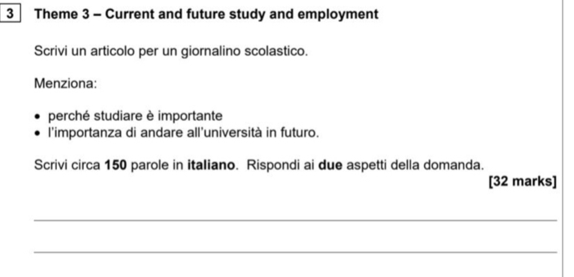 Solved: Theme 3 - Current and future study and employment Scrivi un ...