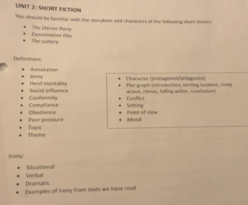 Solved: SHORT FICTION You should be familiar with the storylines and ...