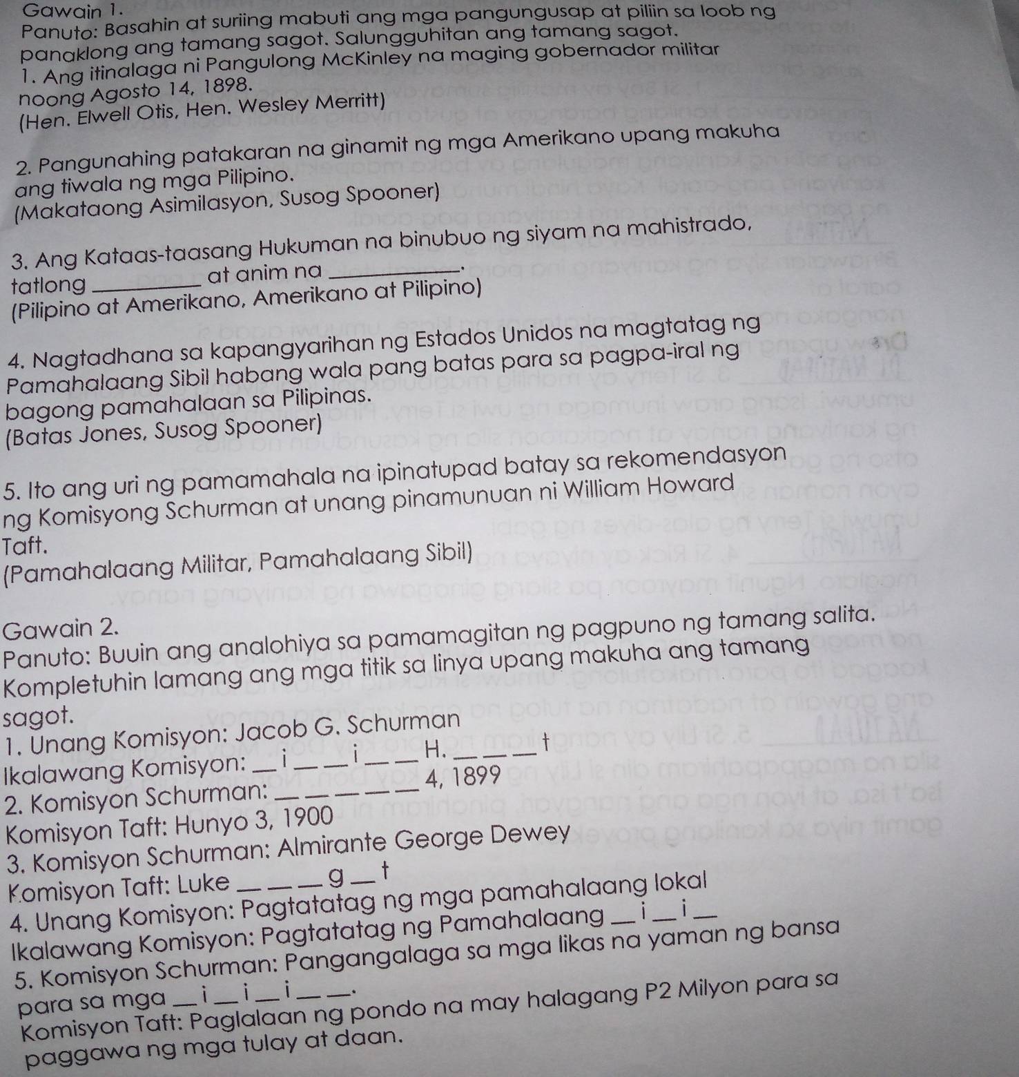 Solved: Gawain 1. Panuto: Basahin at suriing mabuti ang mga pangungusap ...
