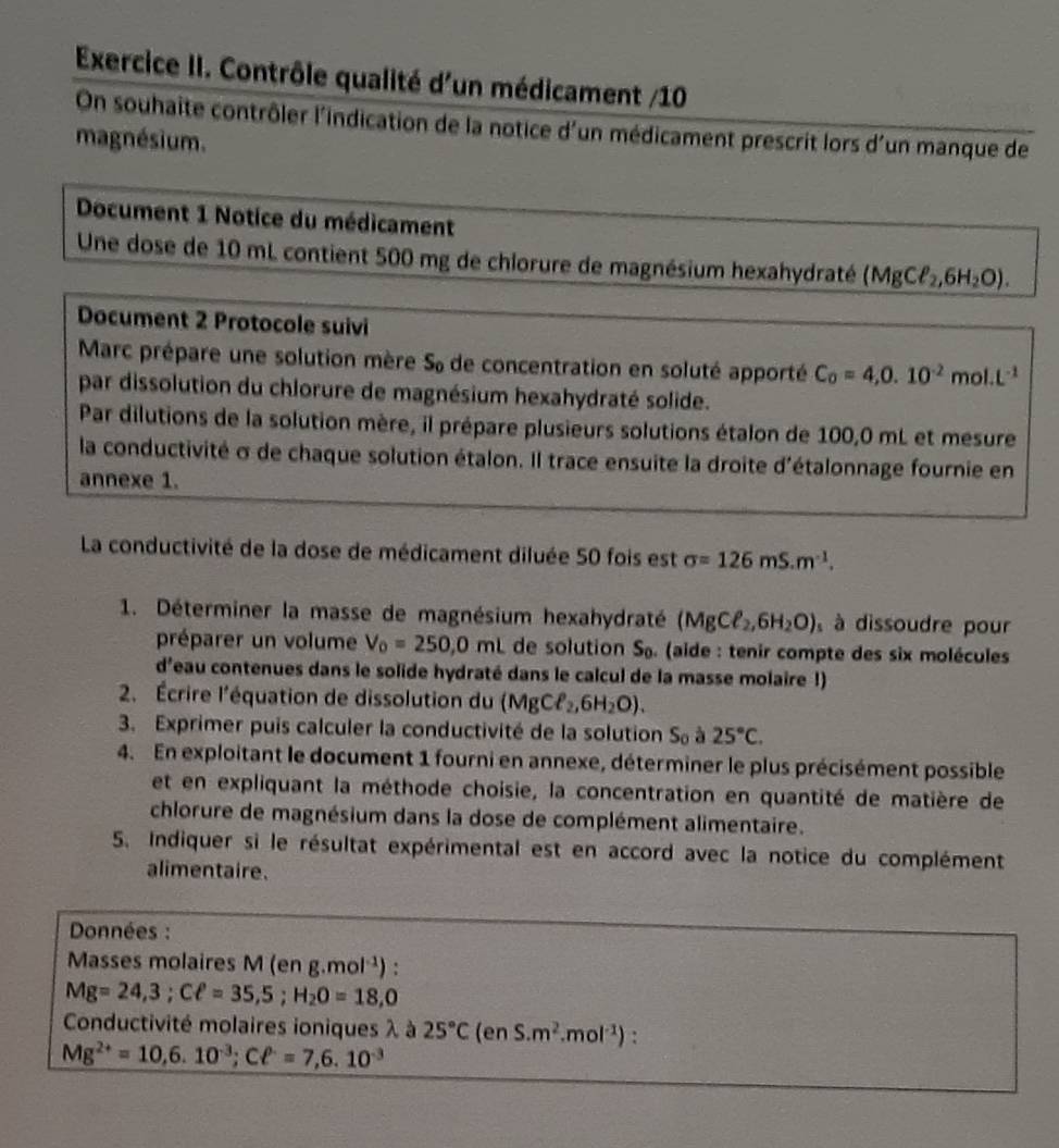 Résolu :Exercice II. Contrôle qualité d'un médicament /10 On souhaite ...