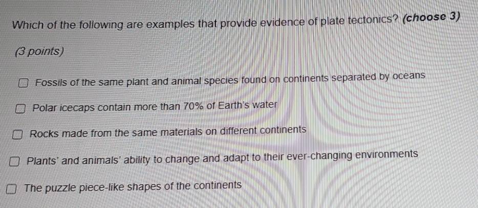 Solved: Which of the following are examples that provide evidence of ...