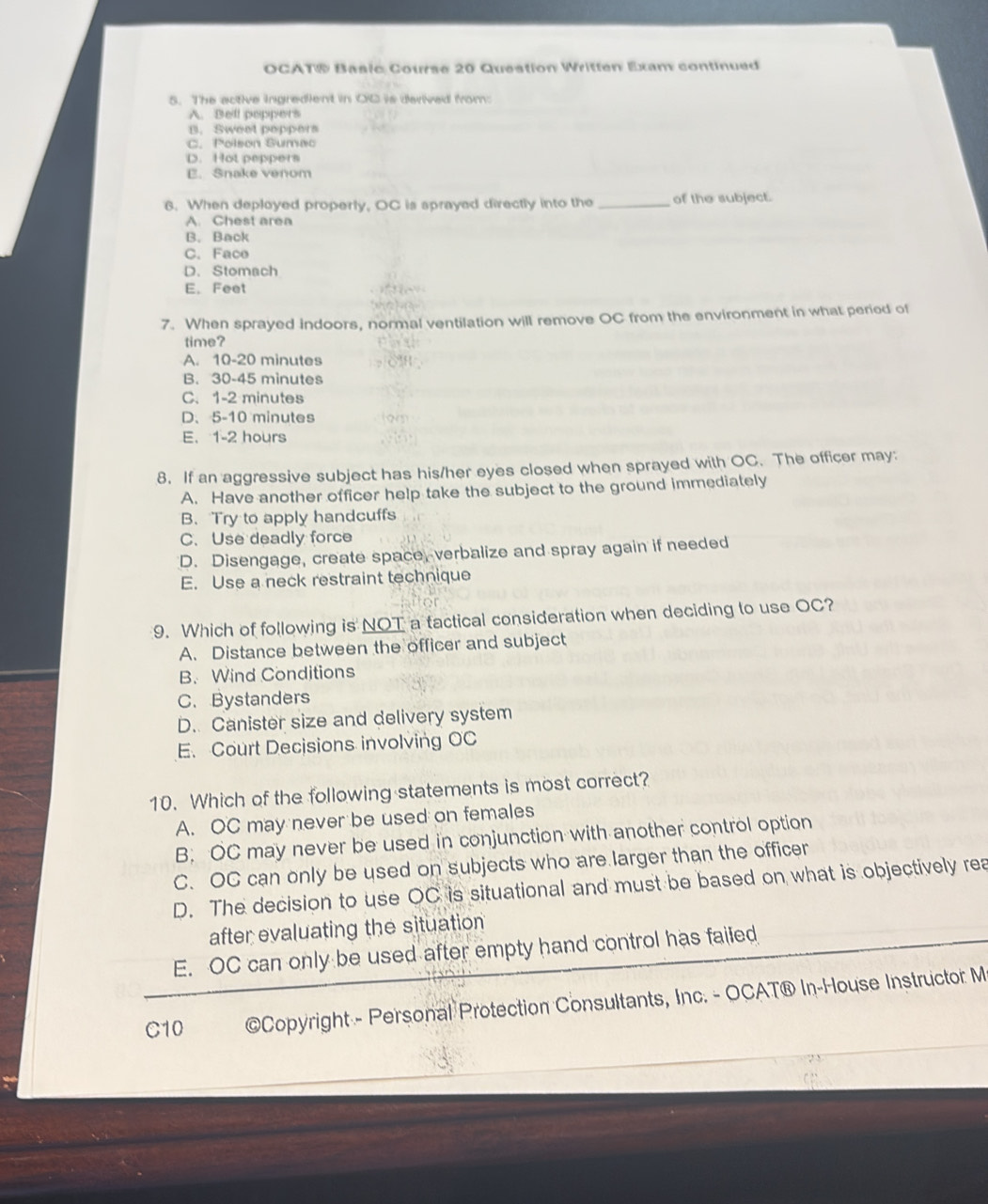 Solved: OCAT® Basic Course 20 Question Written Exam continued 5. The ...