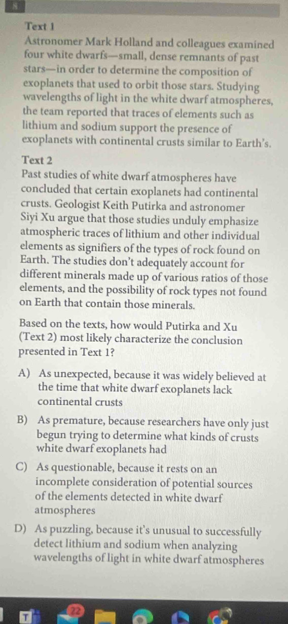 Solved: Text 1 Astronomer Mark Holland and colleagues examined four ...