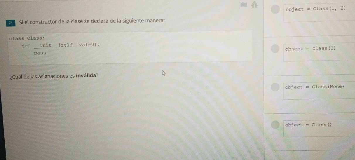 Resuelto:object =class(1,2) Si el constructor de la clase se declara de ...
