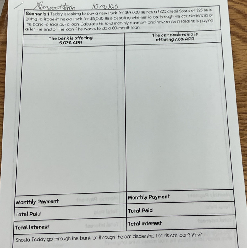 Solved: 62,000. He has a FICO Credit Score of 785. He is Should Teddy ...