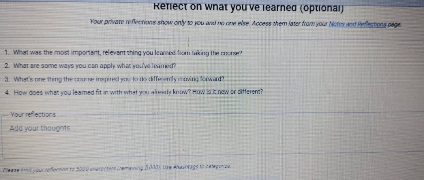 Solved: Reflect on what you've learned (optional) Your private reflections show only to you and ...