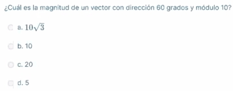 Resuelto:¿Cuál es la magnitud de un vector con dirección 60 grados y ...