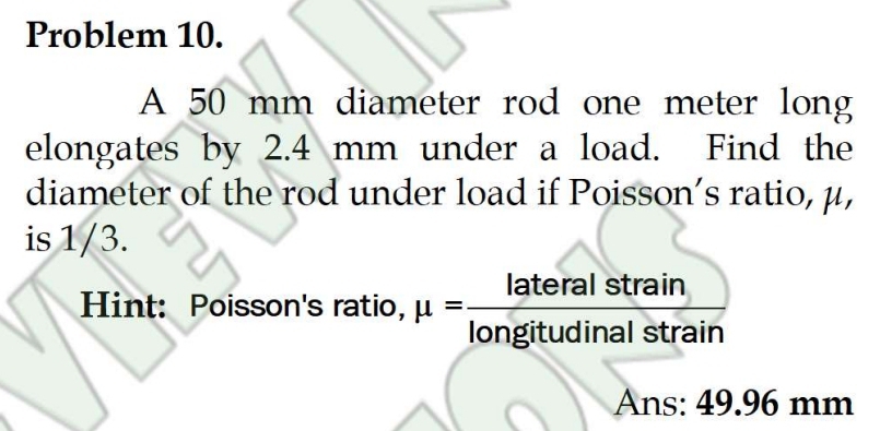 Solved: Problem 10. A 50 mm diameter rod one meter long elongates by 2. ...