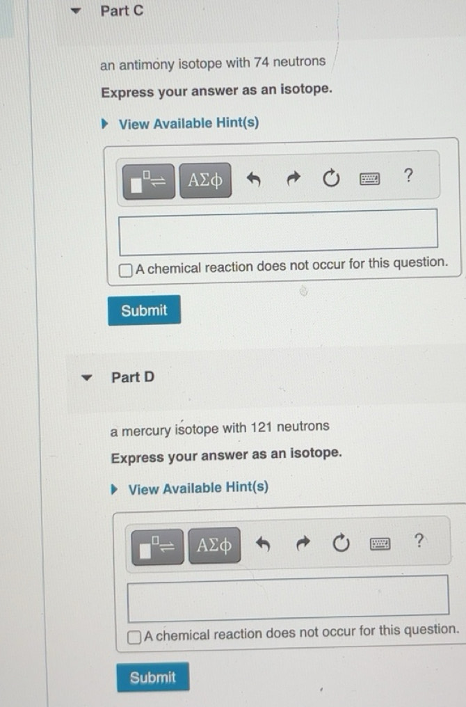 Solved: an antimony isotope with 74 neutrons Express your answer as an ...