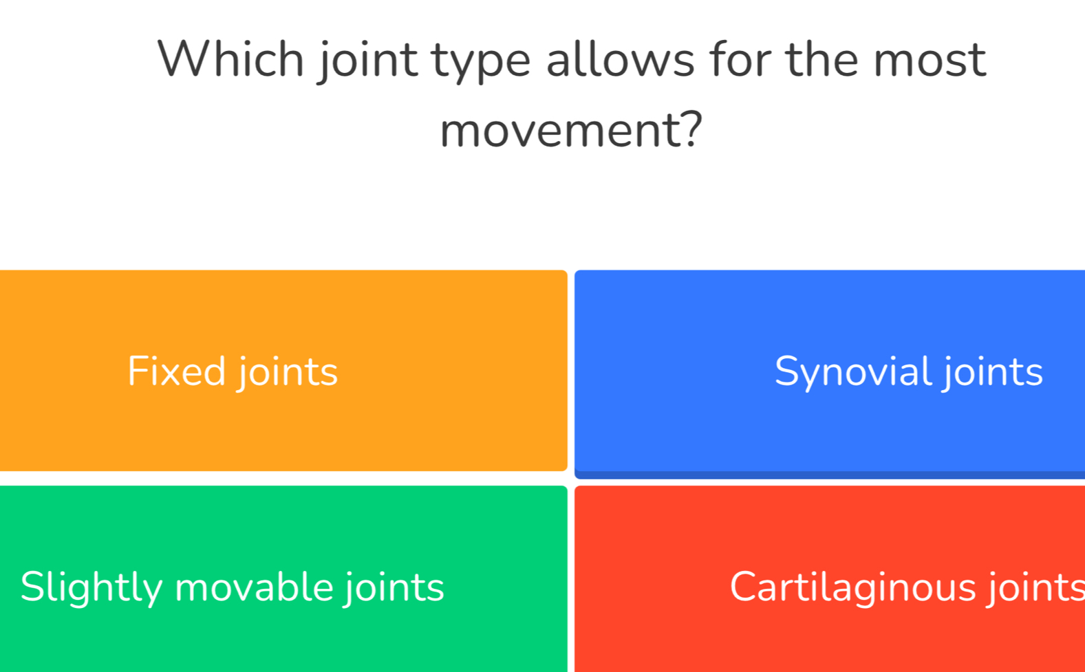 Solved: Which joint type allows for the most movement? Fixed joints ...