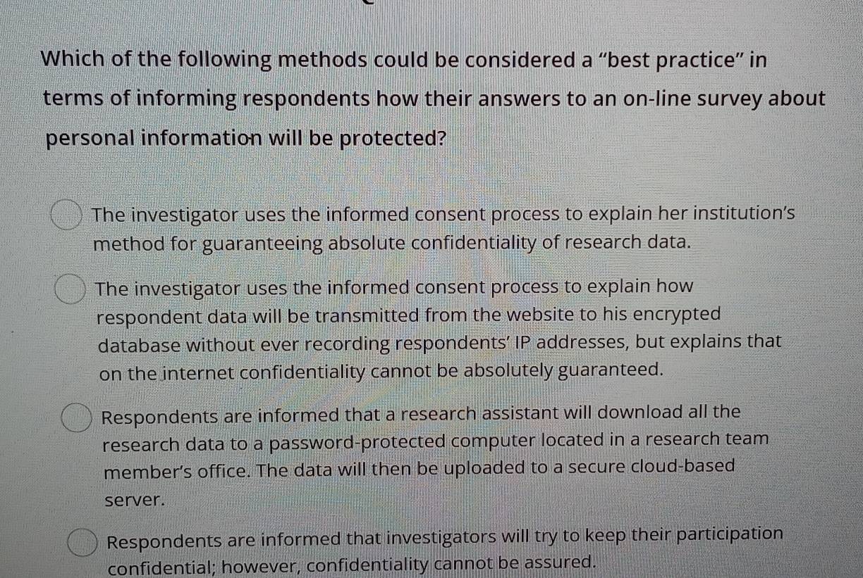 Solved: Which of the following methods could be considered a “best ...