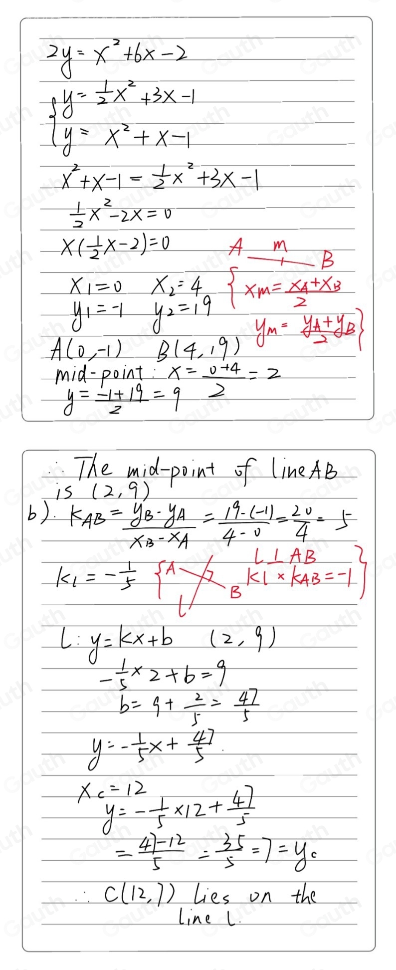 Solved: The curves y=x^2+x-1 and 2y=x^2+6x-2 intersect at the points A ...