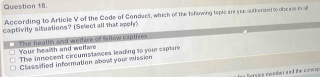 Solved: According to Article V of the Code of Conduct, which of the ...