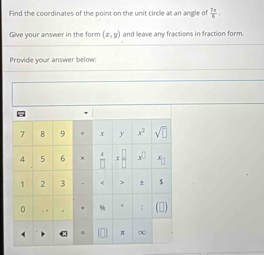 Solved: Find the coordinates of the point on the unit circle at an ...