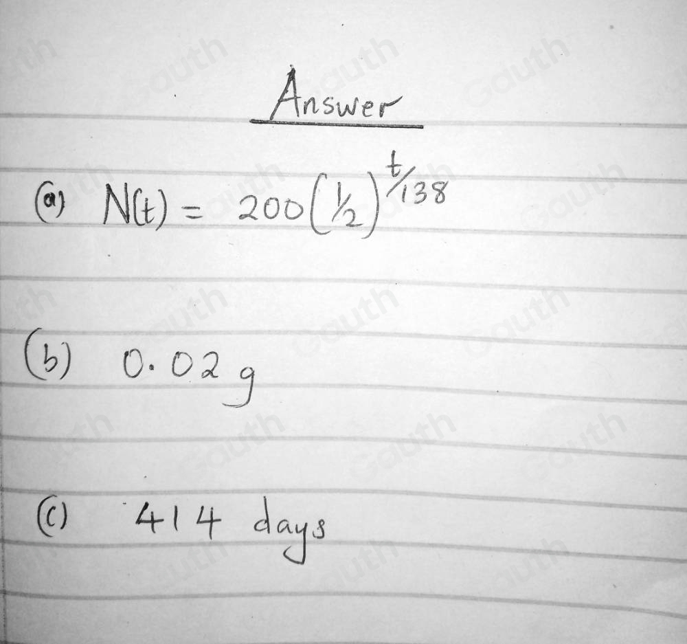 Solved: A 200 g sample of radioactive polonium- 210 has a half-life of ...