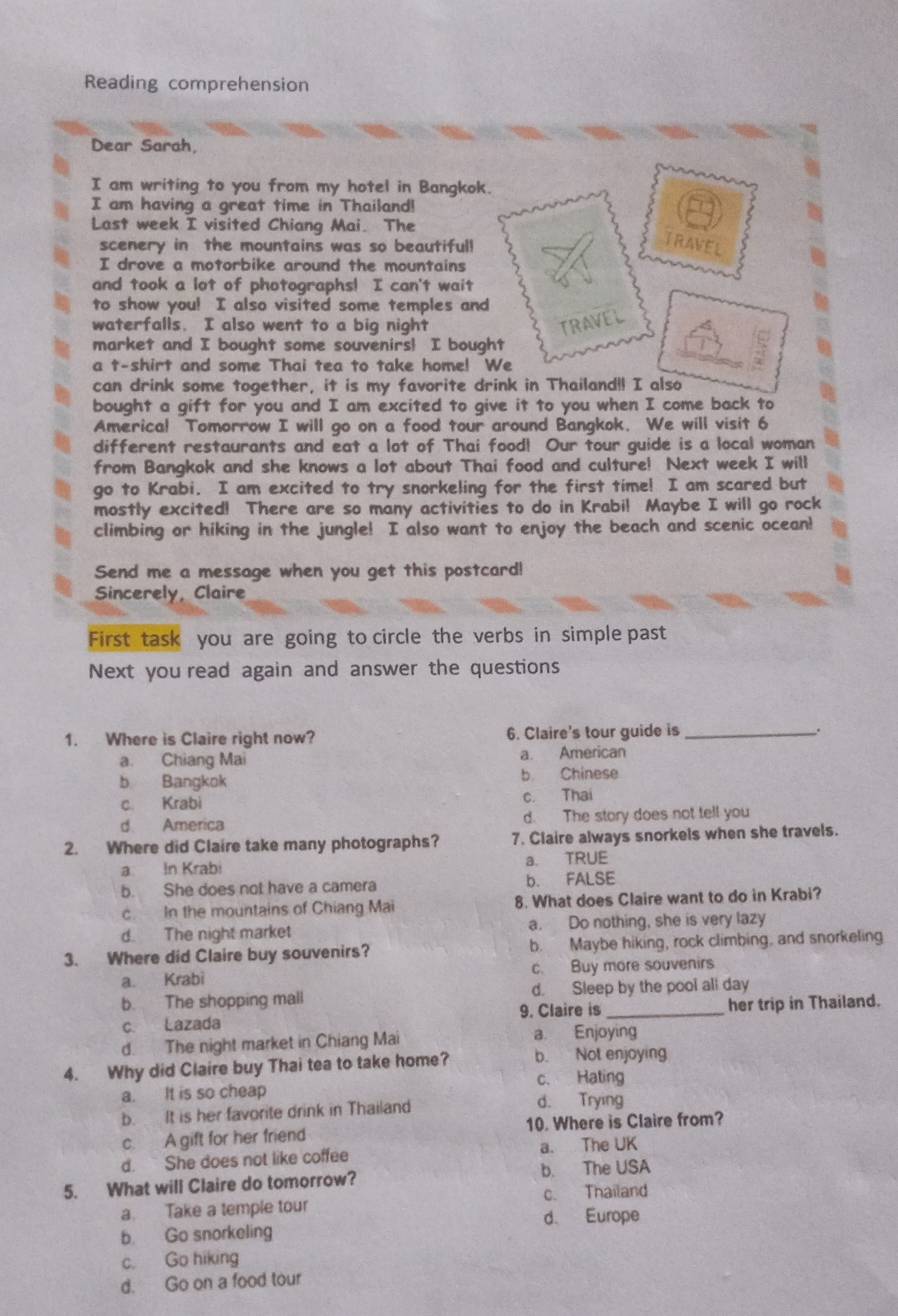 Resuelto:Reading comprehension Dear Sarah, I am writing to you from my ...