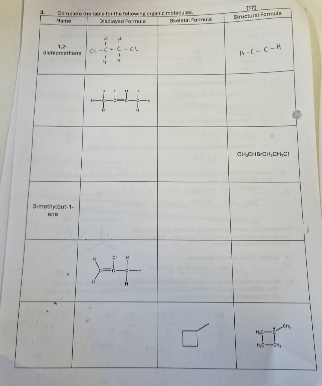 Gelöst:[17] 3. Complete the table for the following organic molecules ...