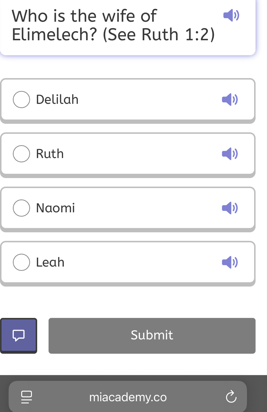 Solved: Who is the wife of Elimelech? (See Ruth 1:2) Delilah ) Ruth ...