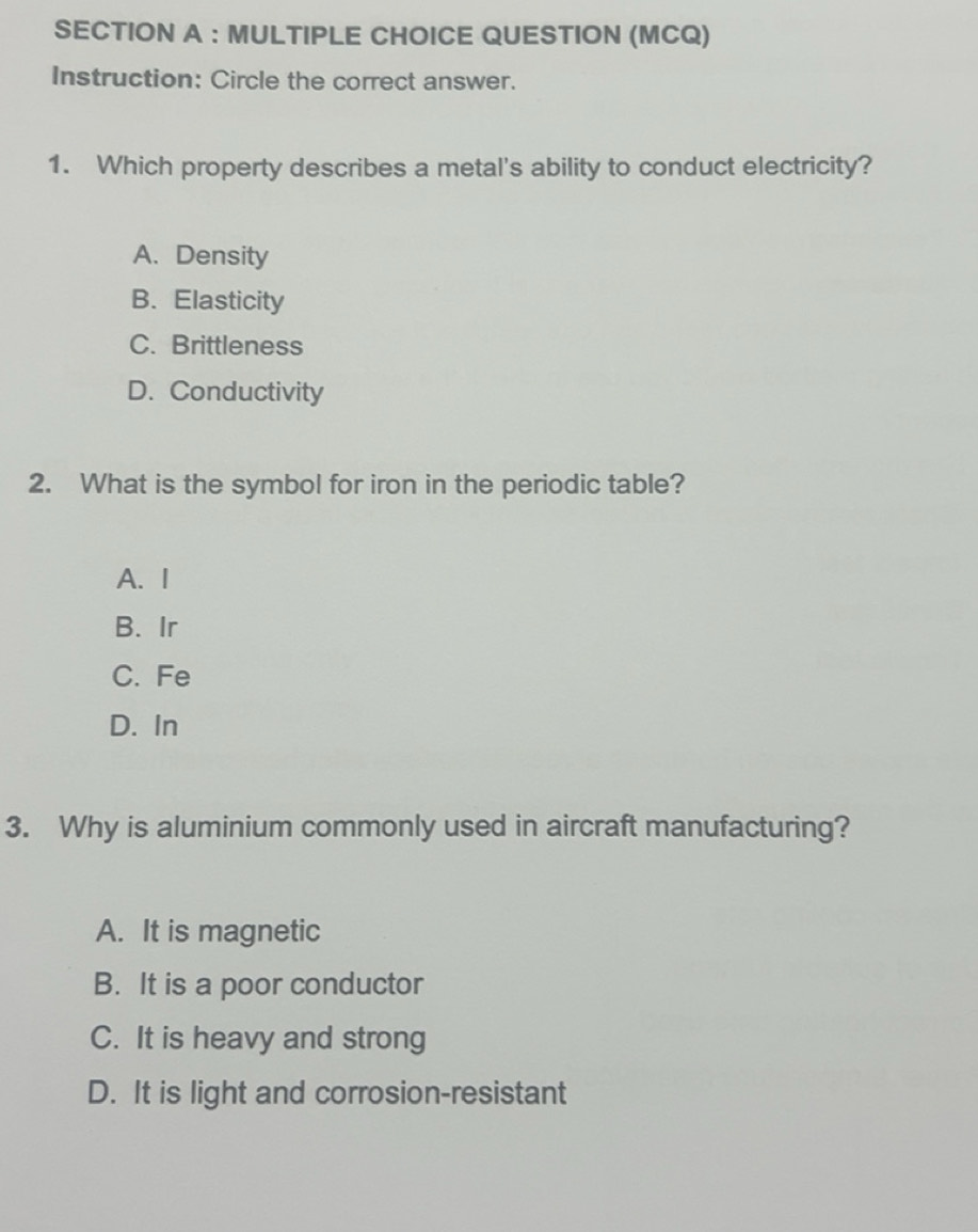 Selesai:QUESTION (MCQ) Instruction: Circle the correct answer. 1. Which ...