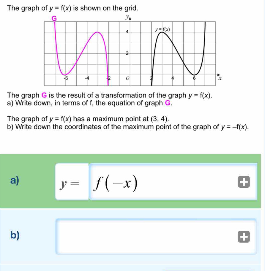 Solved: The graph of y=f(x) is shown on the grid. The graph G is the result of a transformation ...