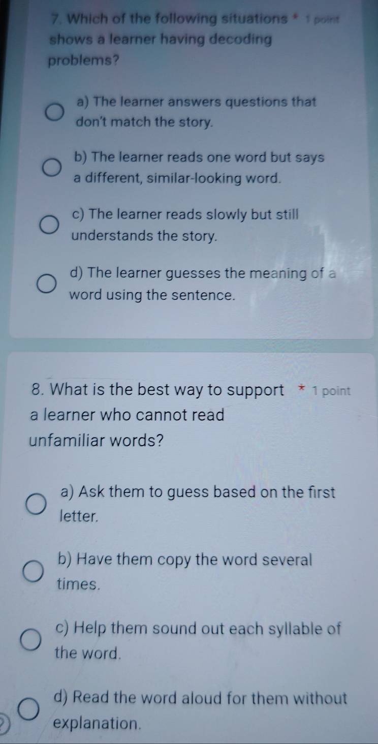 Solved: Which of the following situations * 1 point shows a learner ...