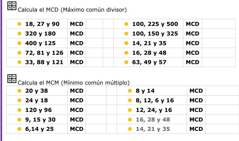 Resuelto:× + Calcula el MCD (Máximo común divisor) + × ÷
