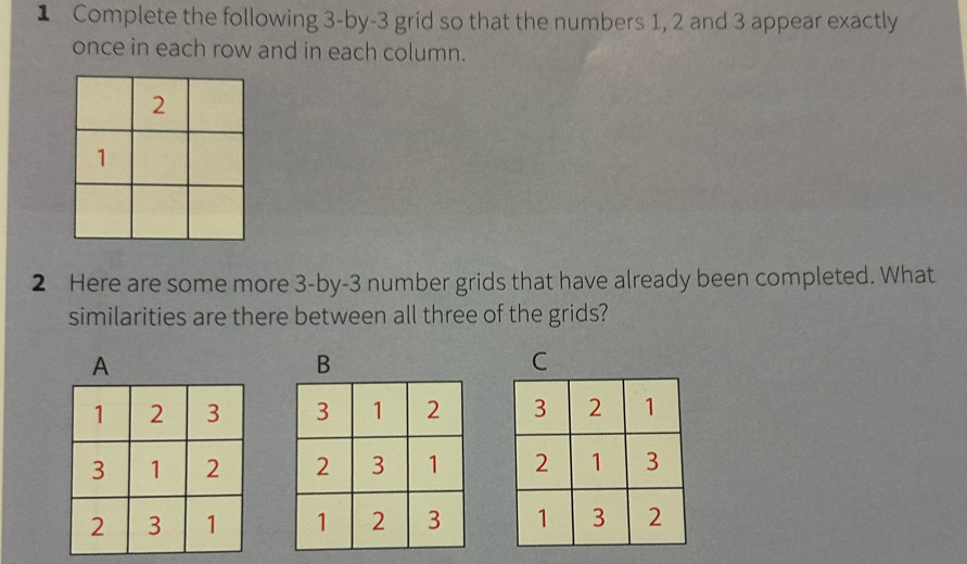 Solved: Complete the following 3 -by -3 grid so that the numbers 1, 2 ...