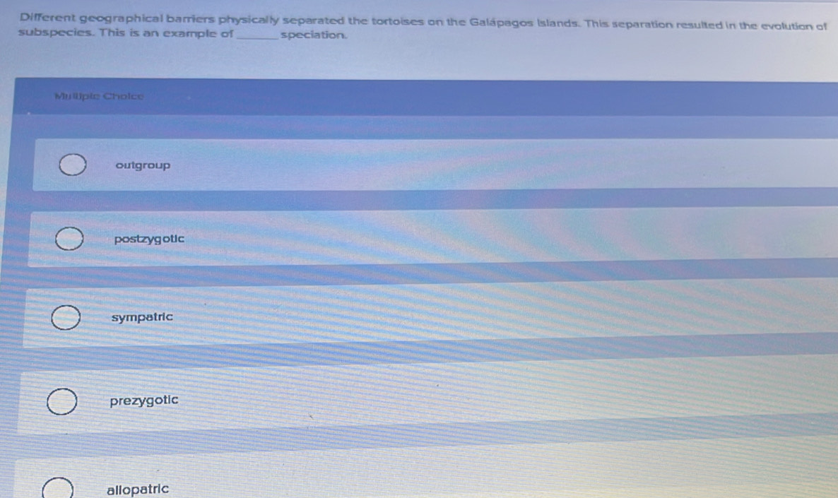 Solved: Different geographical barriers physically separated the ...