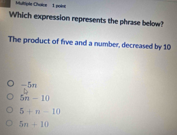 Solved: Which expression represents the phrase below? The product of ...