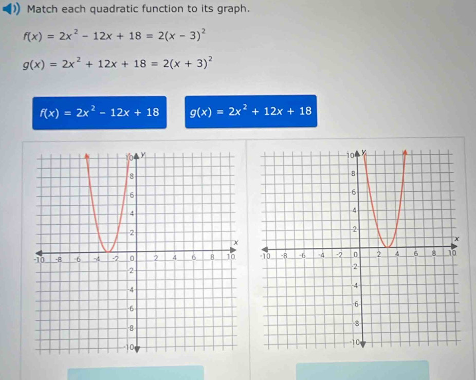 Solved: Match each quadratic function to its graph. f(x)=2x^2-12x+18=2 ...