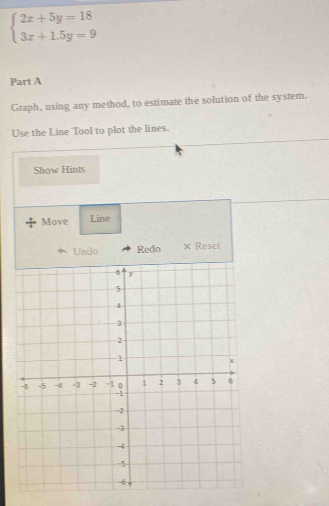 Solved: beginarrayl 2x+5y=18 3x+1.5y=9endarray. Part A Graph, using any method, to estimate the ...