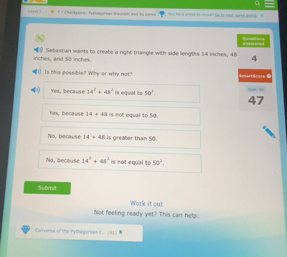 Resuelto:Level ) T.7 Checkpoint: Pythagorean theorem and its conve You ...