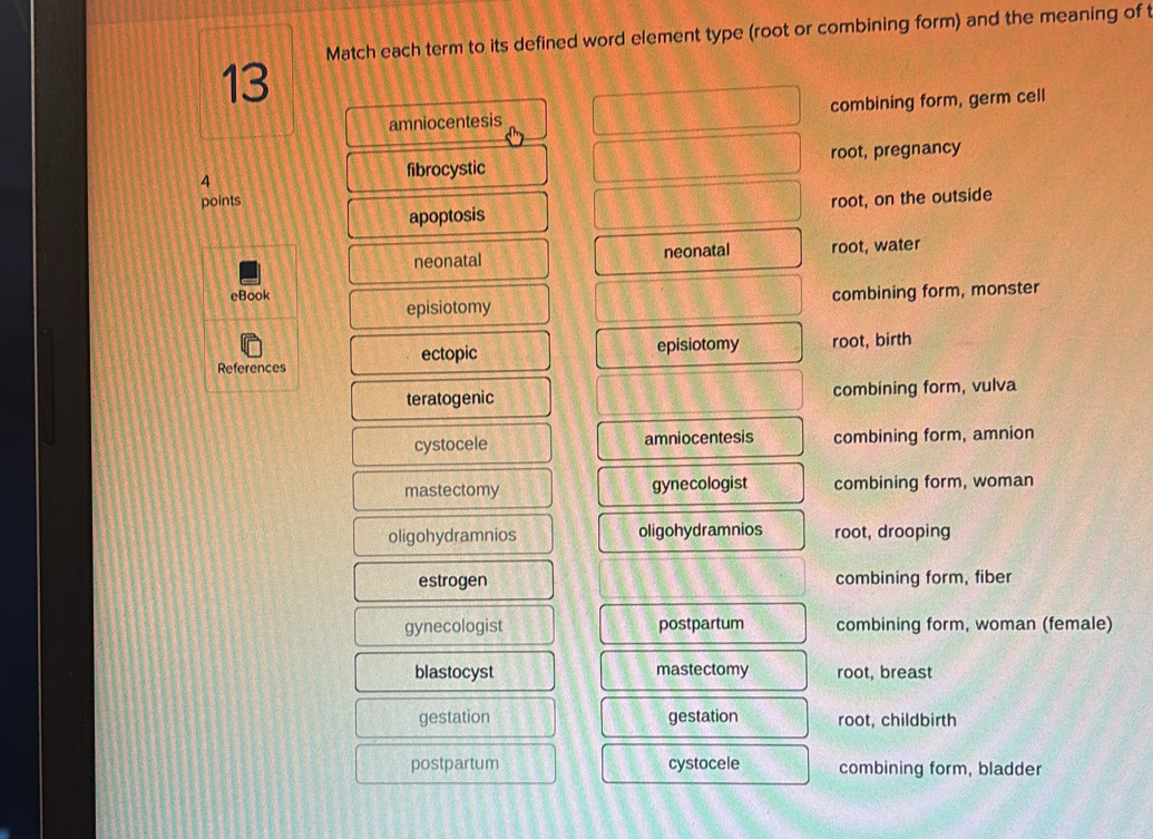 Solved: Match each term to its defined word element type (root or ...
