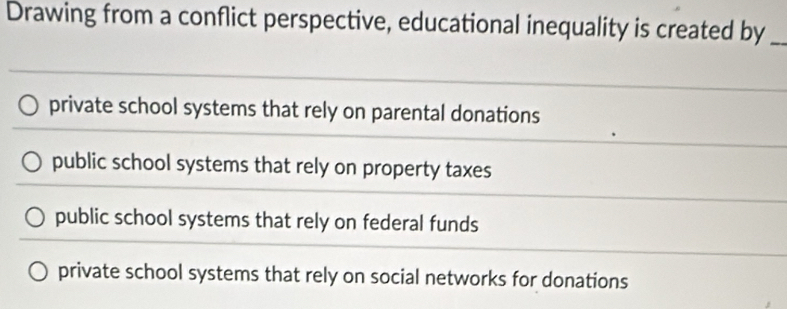 Solved: Drawing from a conflict perspective, educational inequality is ...