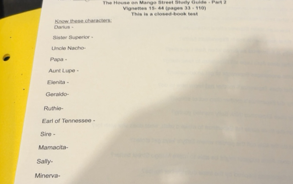 Résolu :The House on Mango Street Study Guide - Part 2 Vignettes 15-44 ...