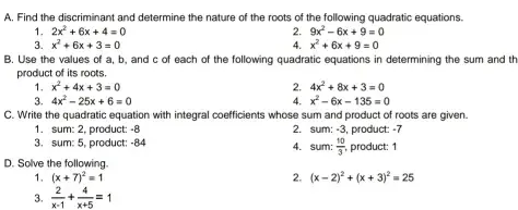 Solved: Find the discriminant and determine the nature of the roots of ...
