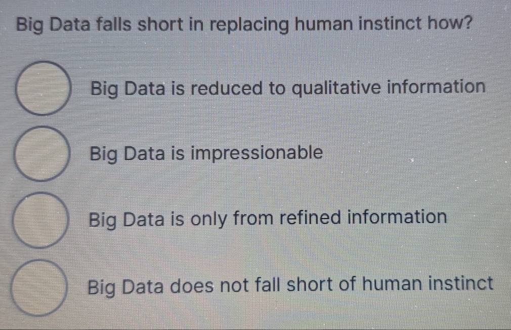 Solved: Big Data falls short in replacing human instinct how? Big Data ...